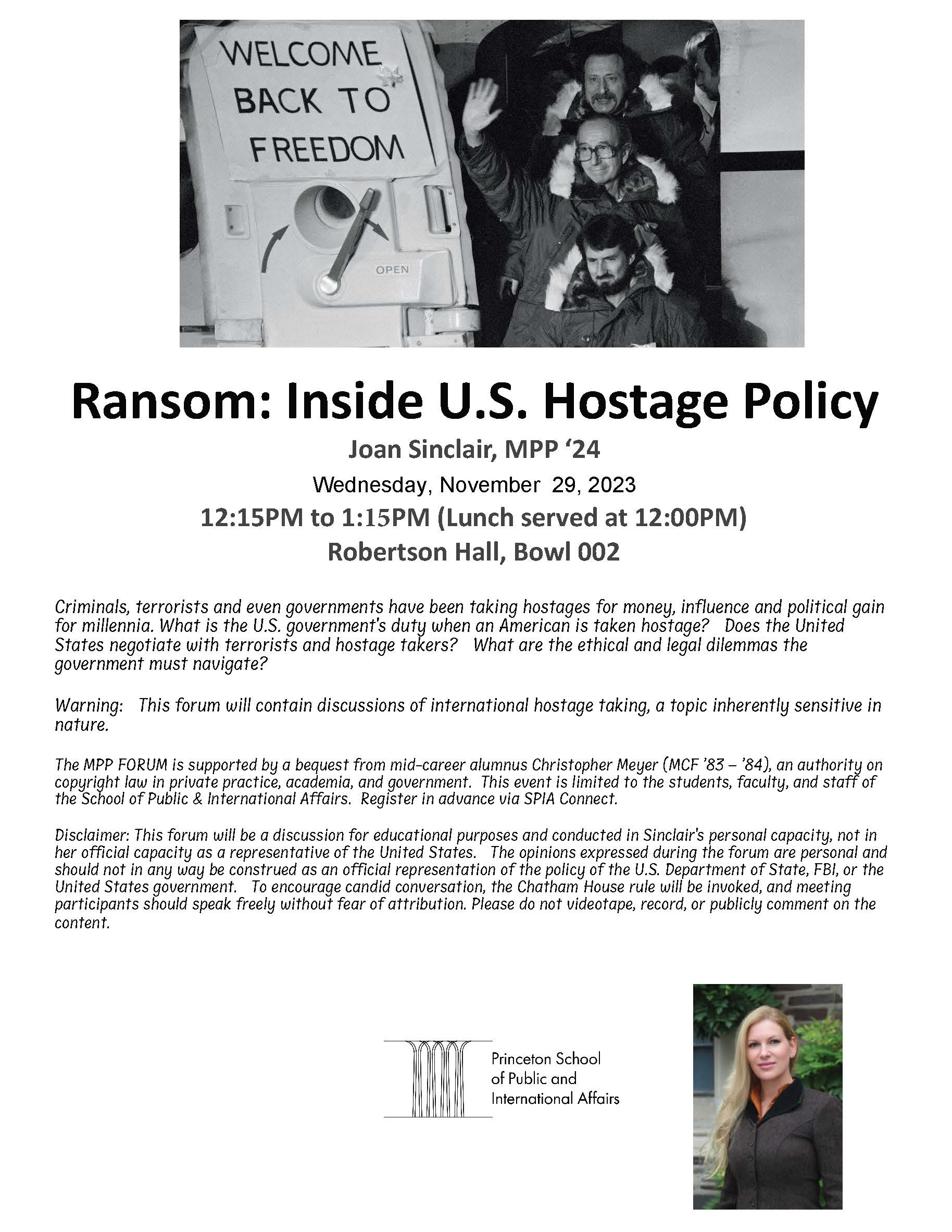 MPP Forum: 'Ransom: International Hostage Diplomacy' with Joan Sinclair ...